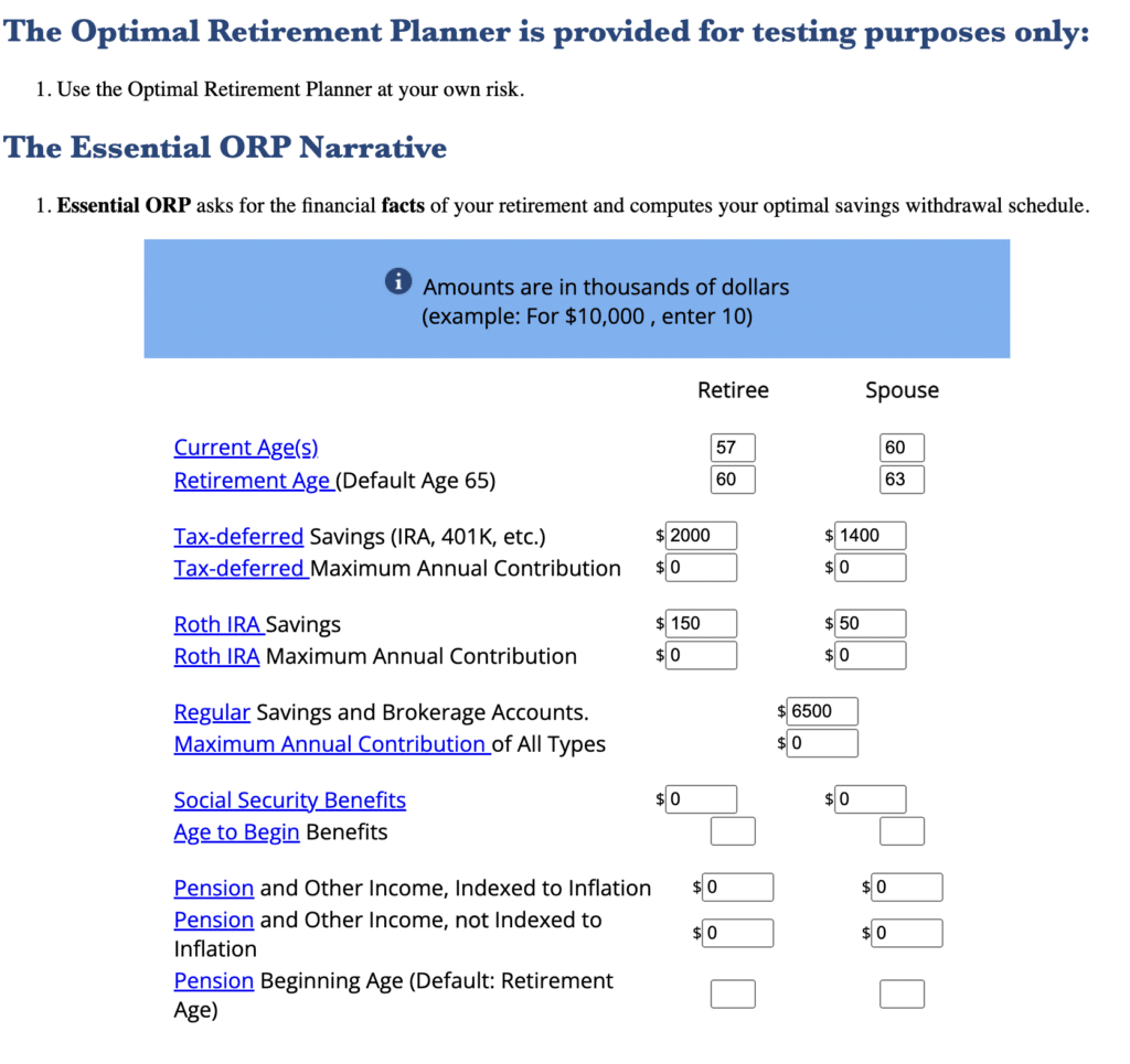 Optimal Retirement Planner (i-ORP) – ROB BERGER