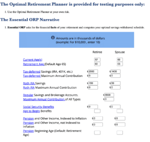 Optimal Retirement Planner (i-ORP) – ROB BERGER